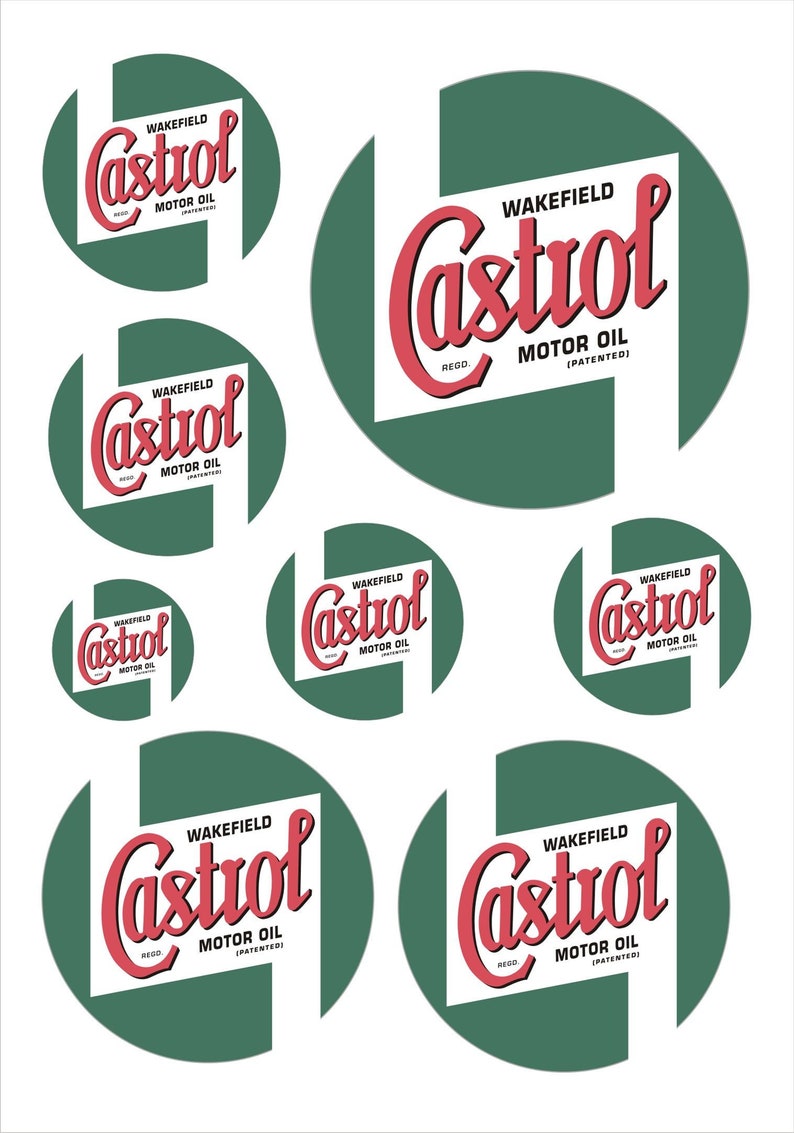 8 X Vintage Wakefield Castrol Oil Decals / Stickers, Quality Vinyl ...