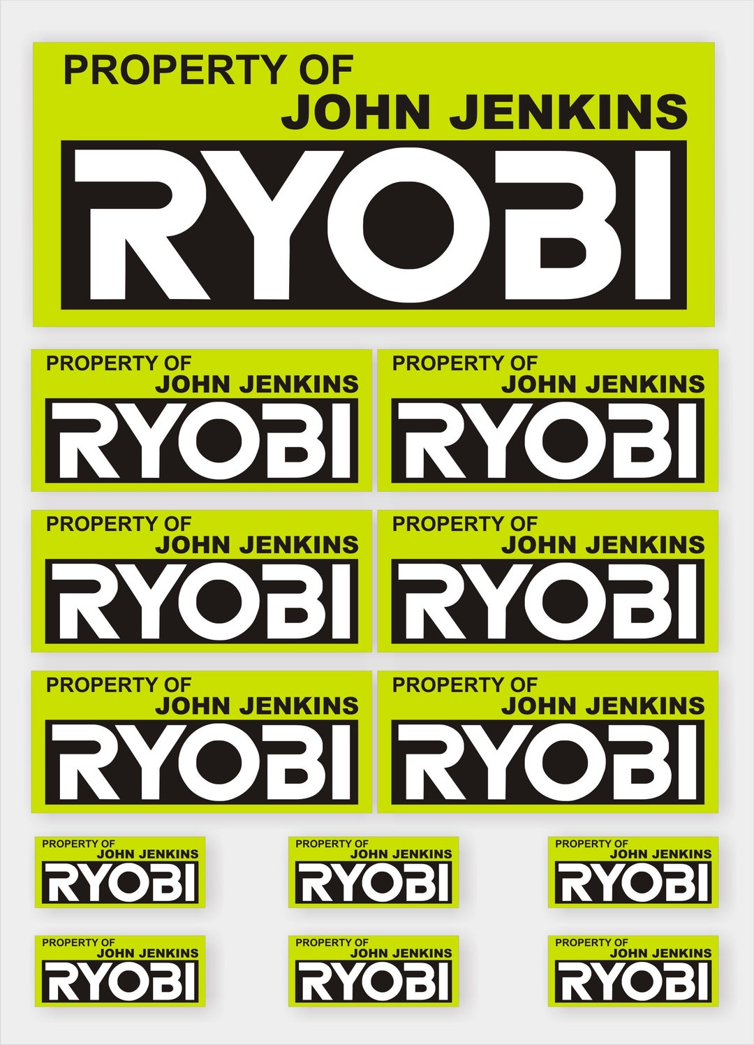 13x Ryobi Personalised Tool Stickers. Quality Vinyl, Waterproof ...