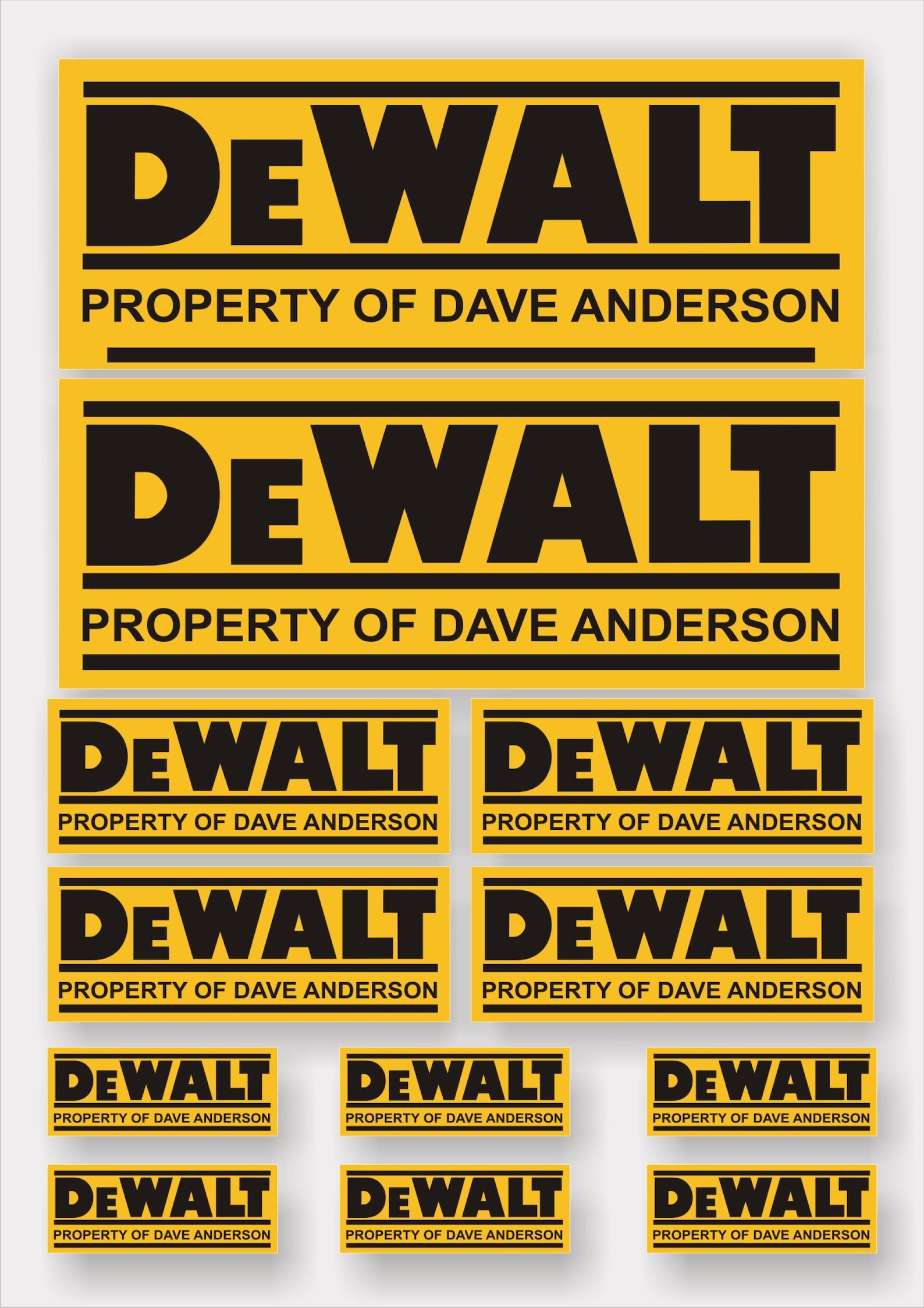 12x Personalised Dewalt Stickers Three Sizes. Laminated for - Etsy