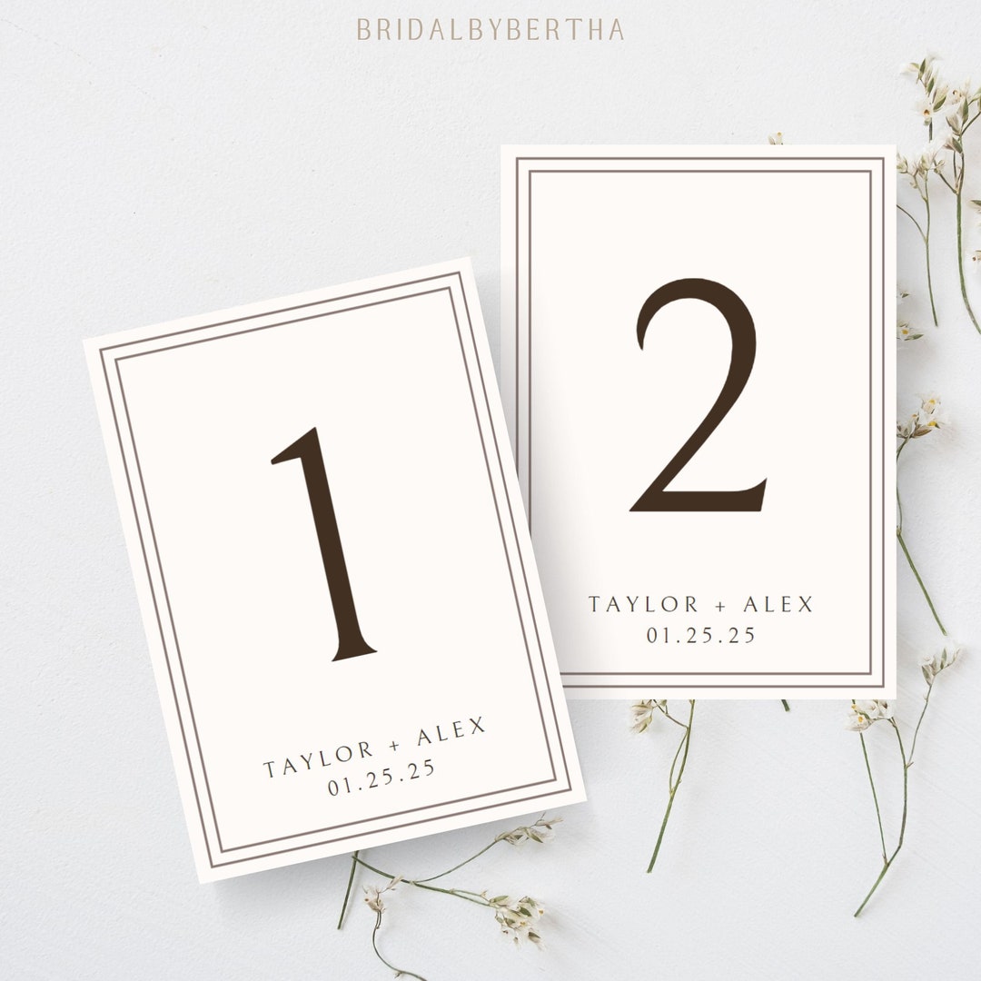 Table Number Template, Minimalist Wedding Table Number Template, Simple ...