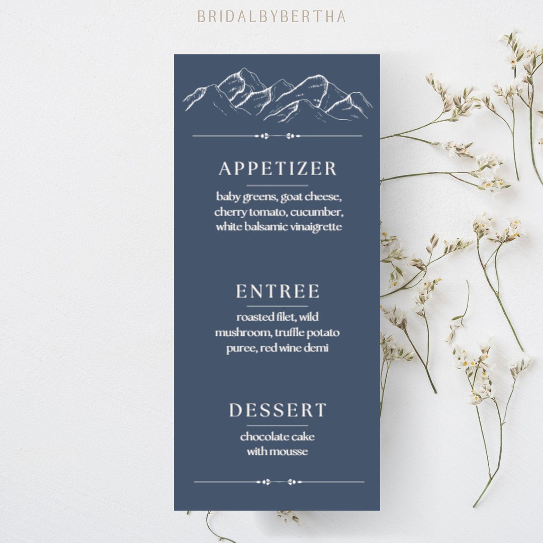Menu Template, 4x9 Minimalist Modern Wedding Dinner Menu, Mountain ...