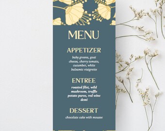 Menu Template, 4x9 Minimalist Modern Wedding Dinner Menu, Reception ...