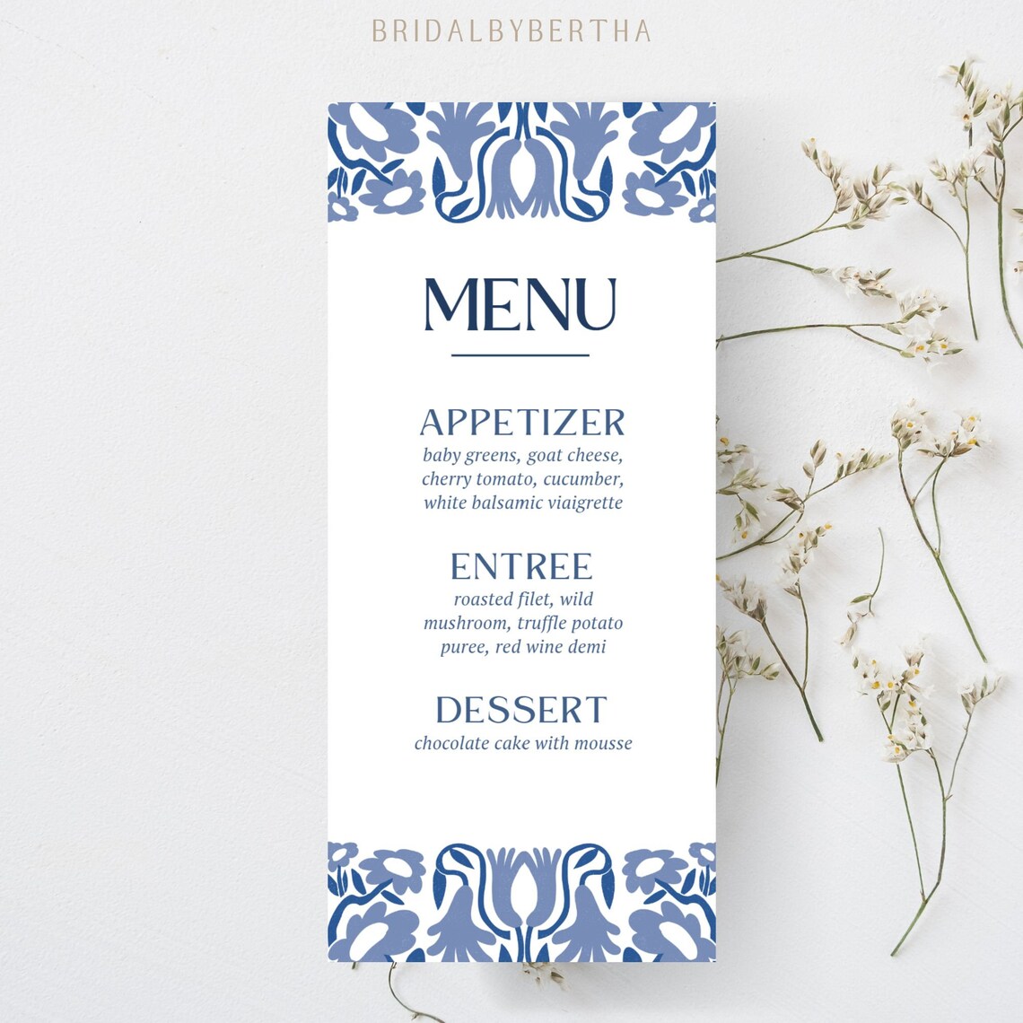 Menu Template, 4x9 Minimalist Modern Wedding Dinner Menu, Reception ...
