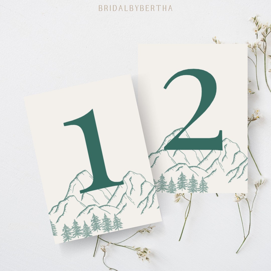 Table Number Template, Mountain Wedding, Minimalist Table Number ...