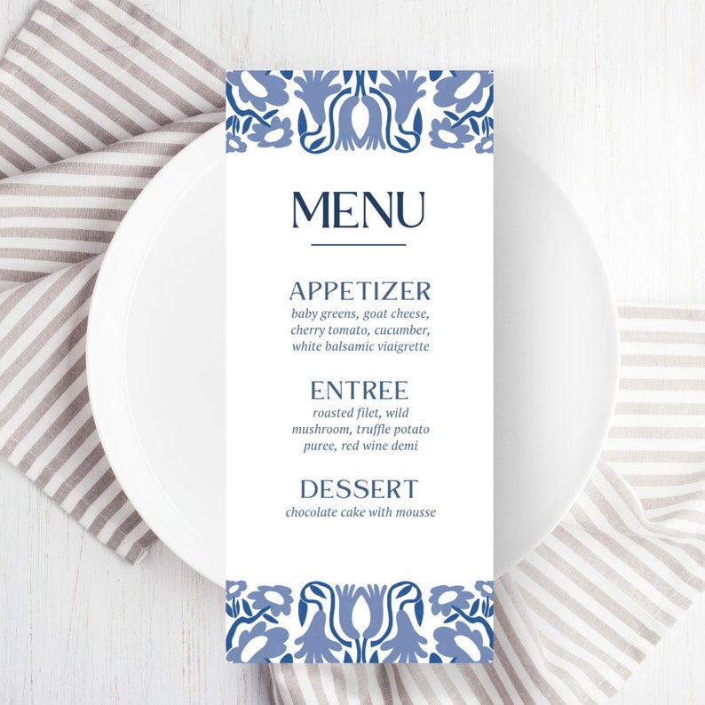 Menu Template, 4x9 Minimalist Modern Wedding Dinner Menu, Reception ...