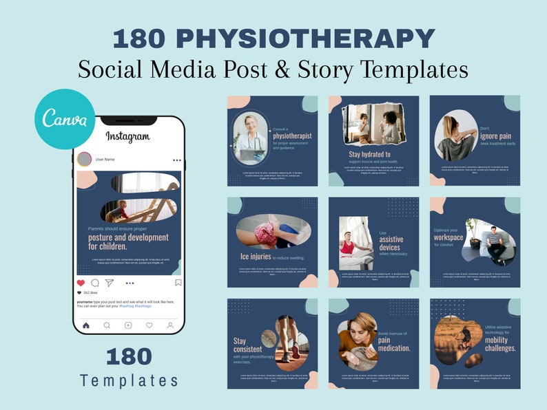 Physiotherapy & Wellness Instagram Canva Templates: Social Media ...