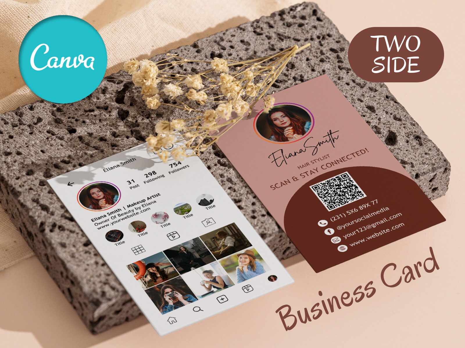 Instagram Business Cards, DIY Canva Template Design, Black Card, Make ...