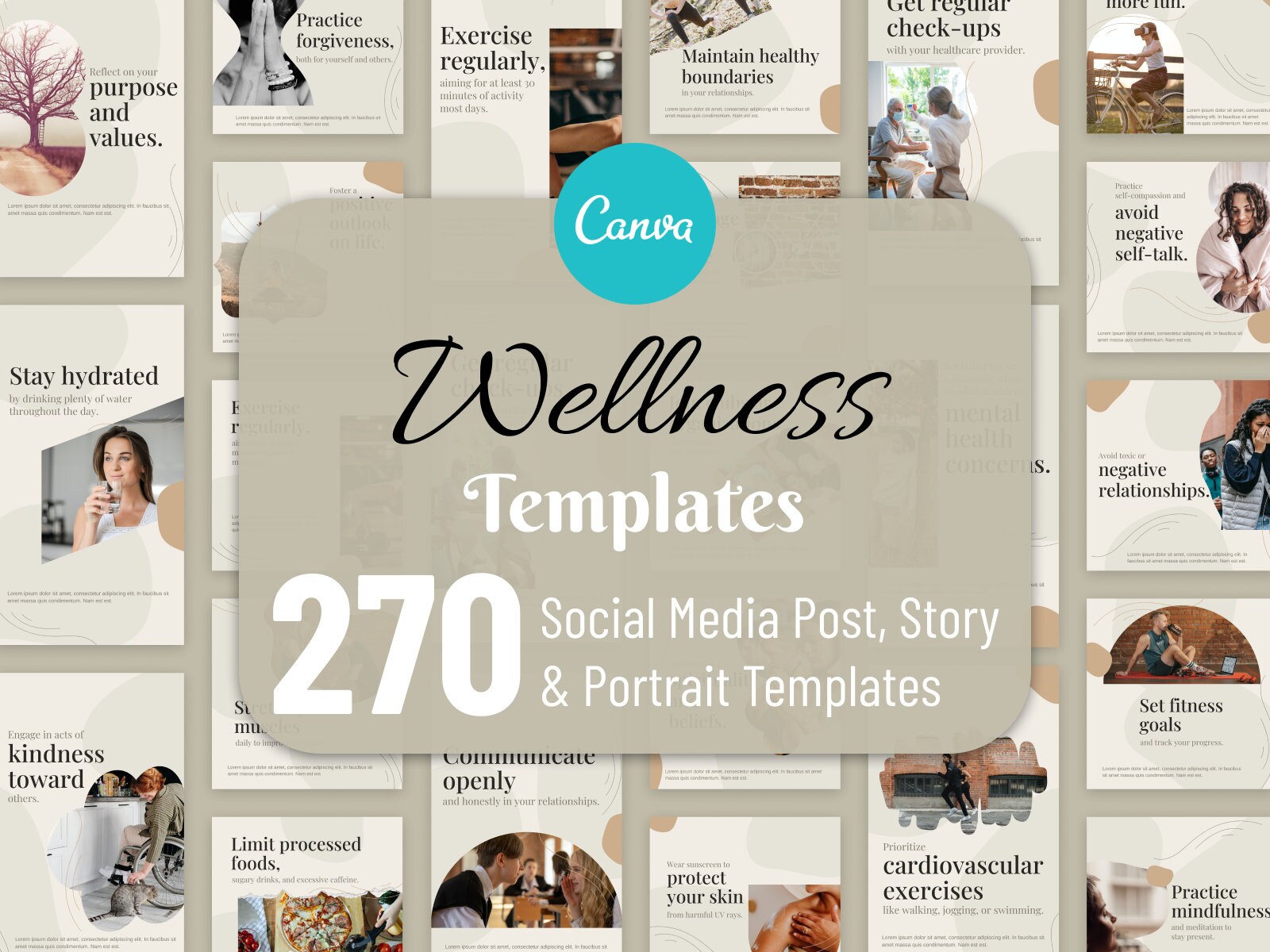 Wellness Instagram Post Template Health Social Media Template Fitness ...
