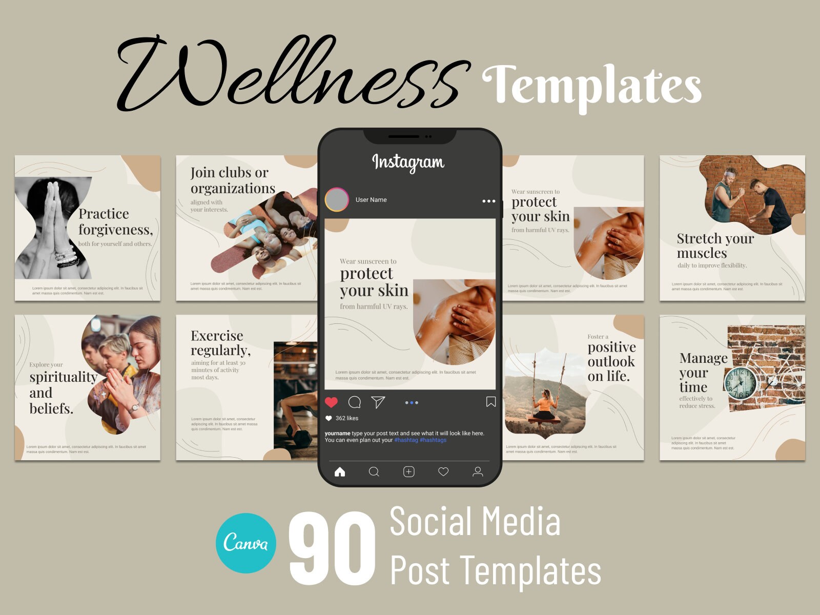 Wellness Instagram Post Template Health Social Media Template Fitness ...