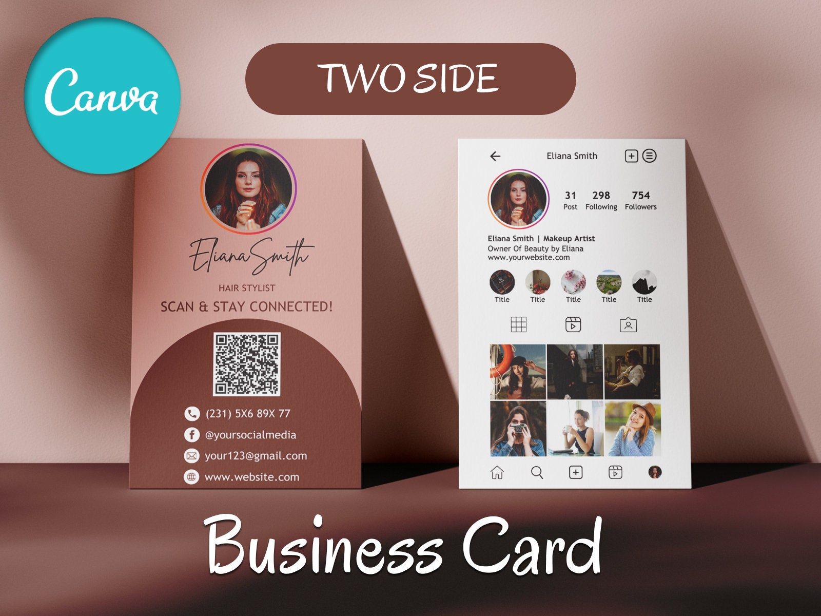 Instagram Business Cards, DIY Canva Template Design, Black Card, Make ...