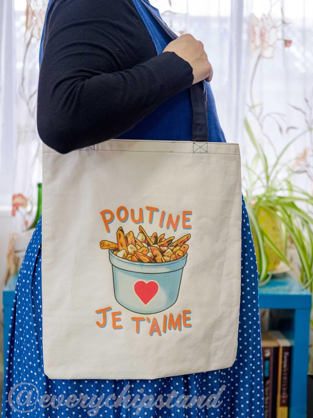 Poutine Je T'aime Cotton Canvas Tote Bag - Handmade Canadian Souvenir ...