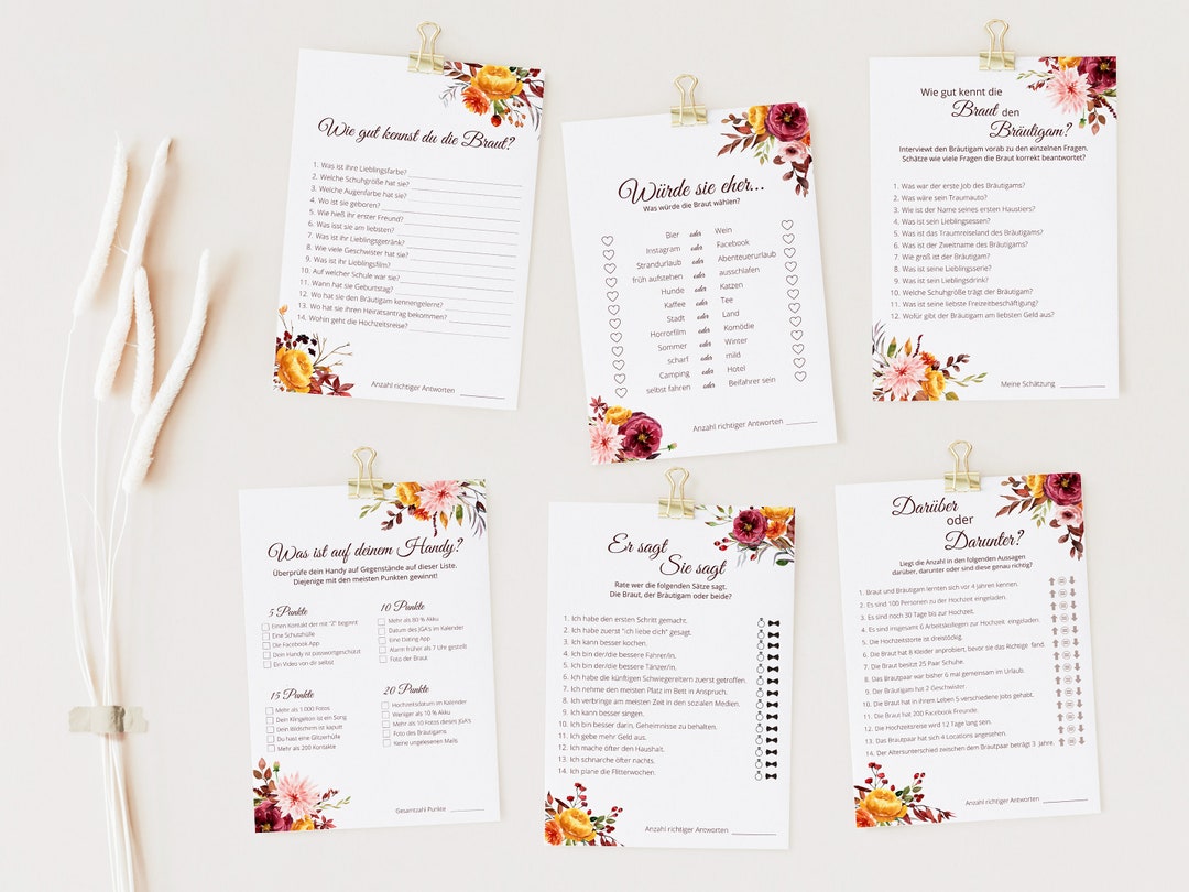 JGA Games Set Printable, Six Game Templates, Hen Party Games Set Fall ...