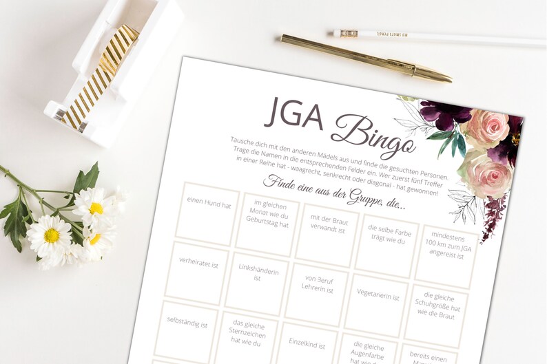 JGA Bingo Junggesellinnenabschied Spiel Zum Ausdrucken - Etsy