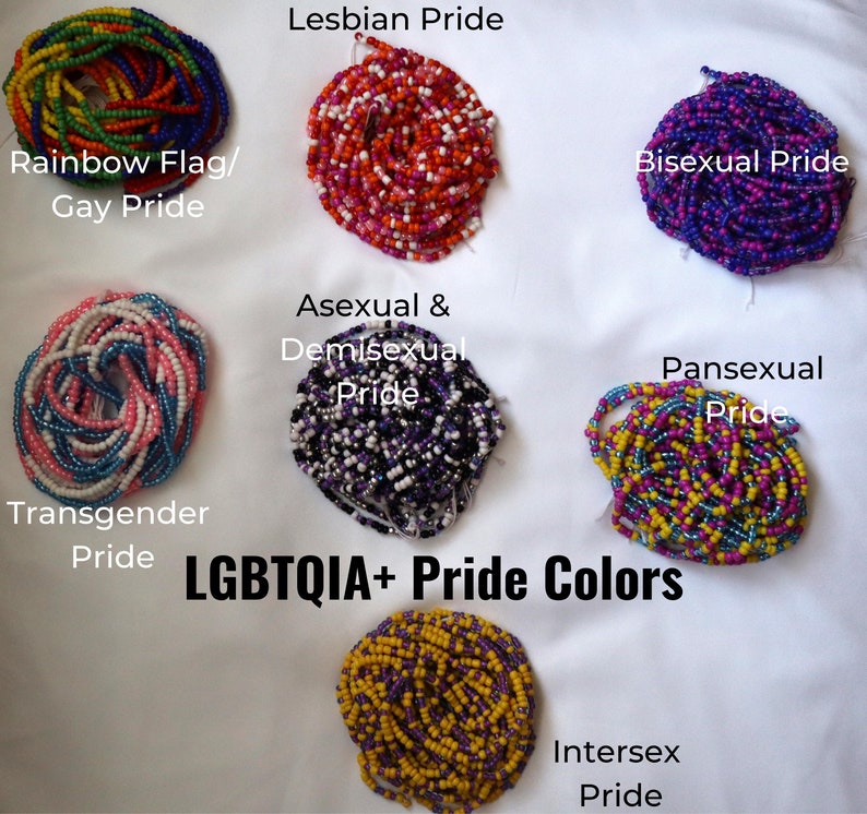 LGBTQIA Pride Flag Colors Tie-on African Waist Beads Plus - Etsy