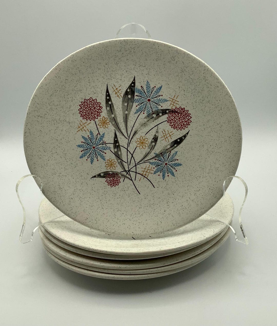 Set of 6 GRINDLEY 1950's Oval Side Plates. MCM Earthenware. Speckles ...