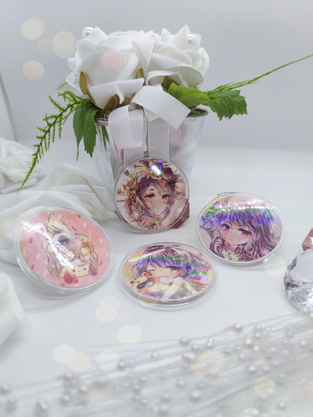 Genshin Impact & Original Art Holographic Buttons | Manga Anime Shoujo ...