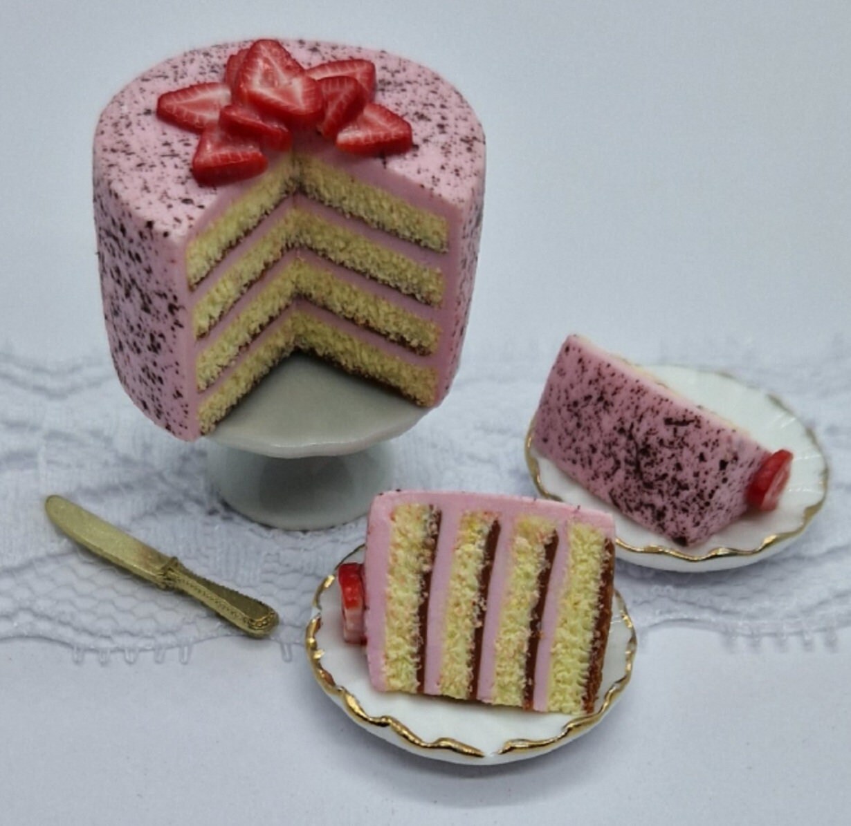 Strawberry Sponge Layer Cake Dolls House Miniature Food - Etsy