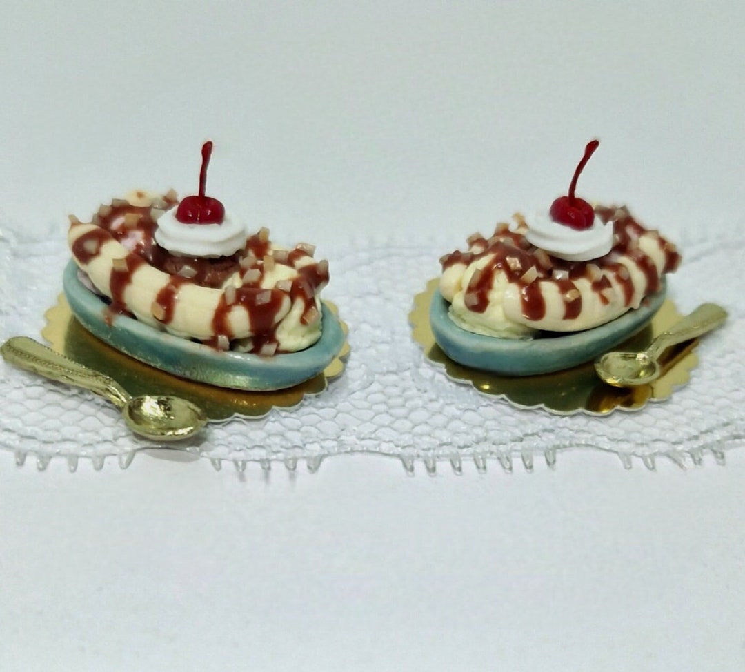 Classic Banana Split Ice-cream Sundaes - Dolls House Miniature Food ...