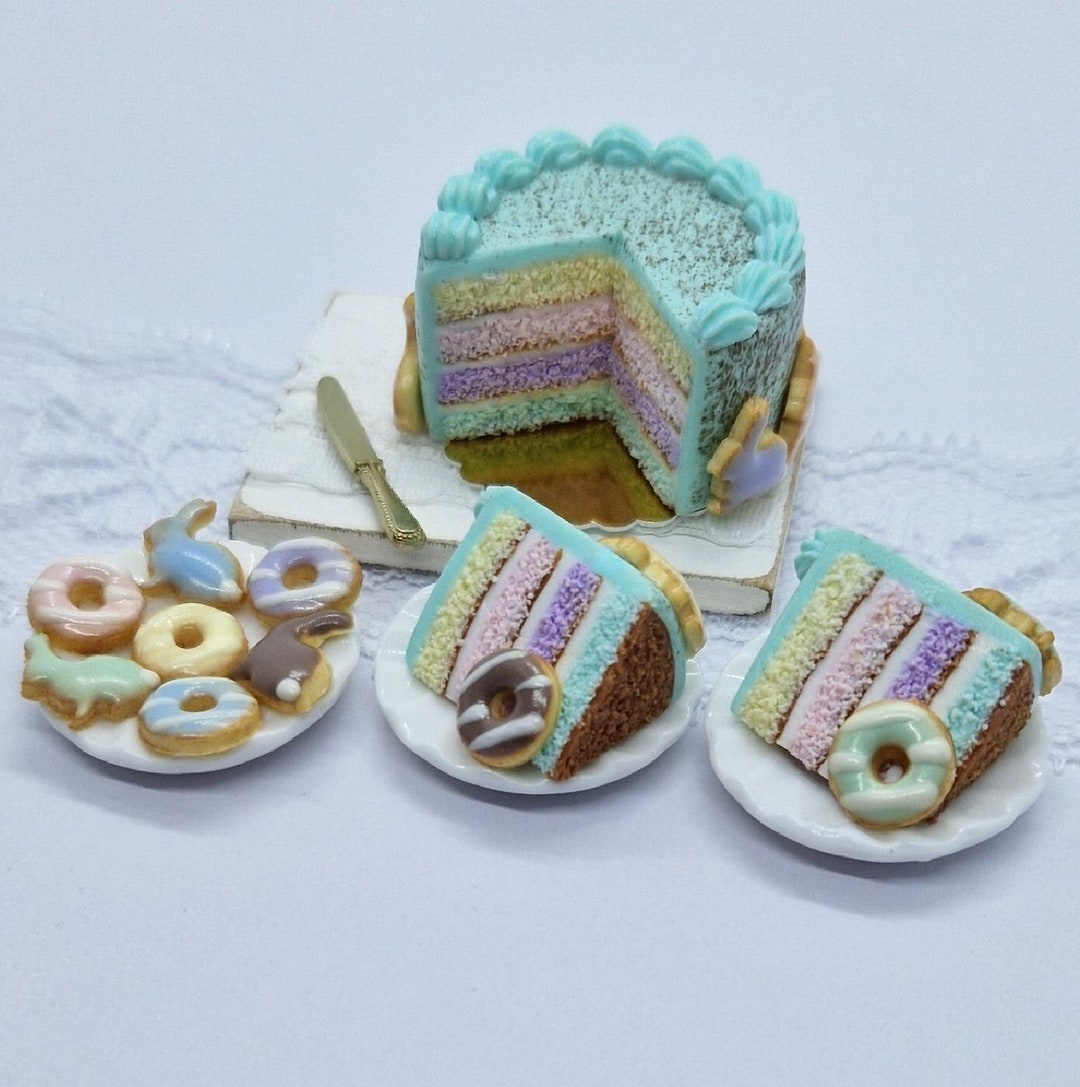 Easter Pastel Layer Cake With Iced Cookies - Dolls House Easter ...