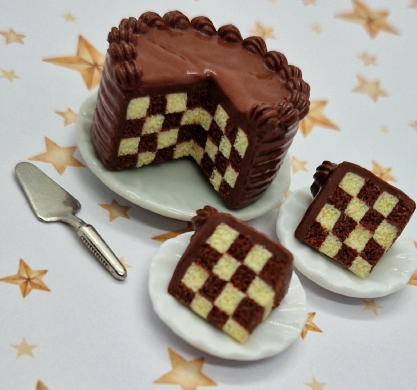 Chocolate & Vanilla Checkerboard Cake Dolls House Miniature - Etsy