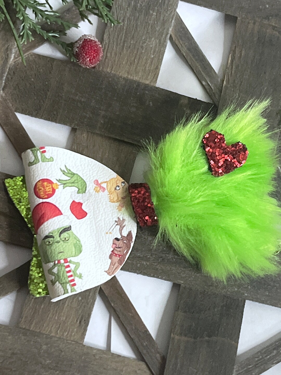 Grinch Hair Bow, Cindylou Who Bow, Fuzzy Grinch Bow , Christmas Hair ...