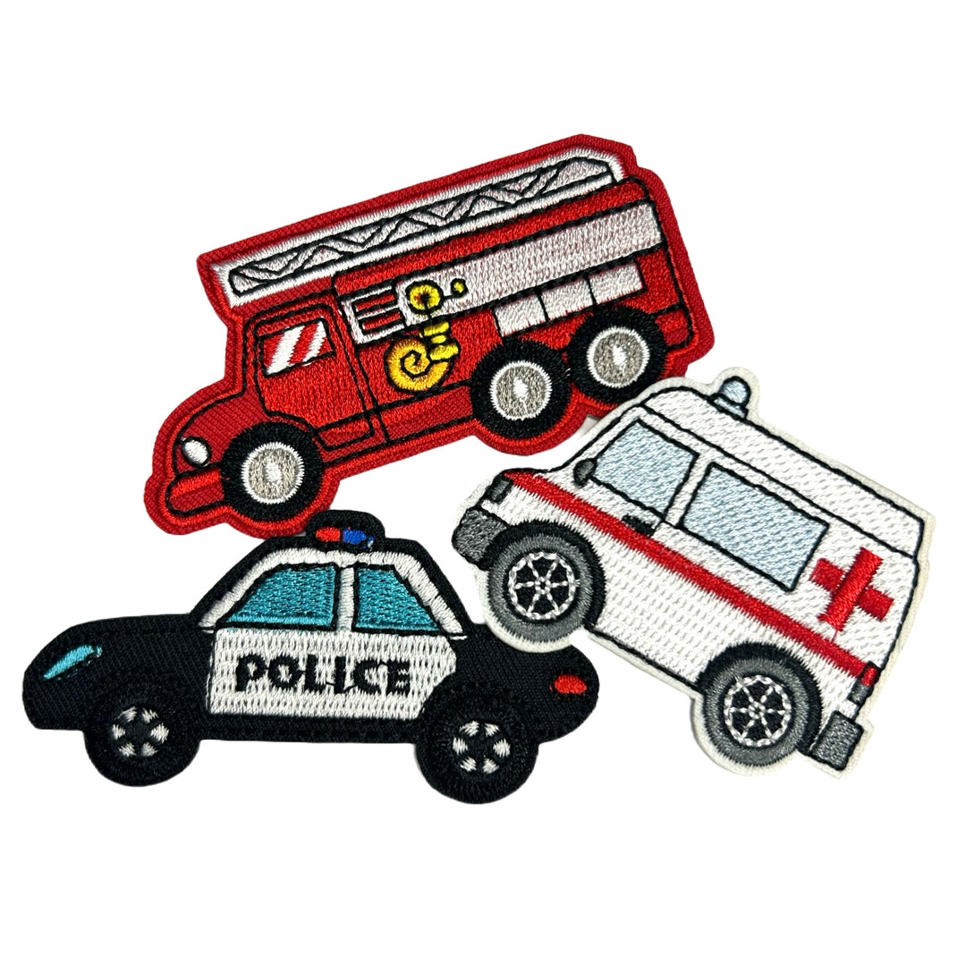 Emergency Vehicles Iron on Sew on Patches, Fire Truck Patch, Police Car ...