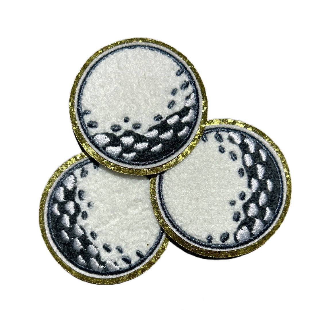 Golf Ball Iron on Patches, Chenille and Gold Glitter Golf Patches ...