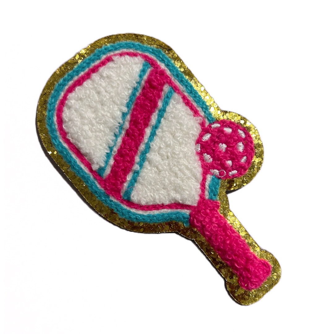 Pickleball Paddle Iron on Patch, Chenille and Gold Glitter Pickleball ...