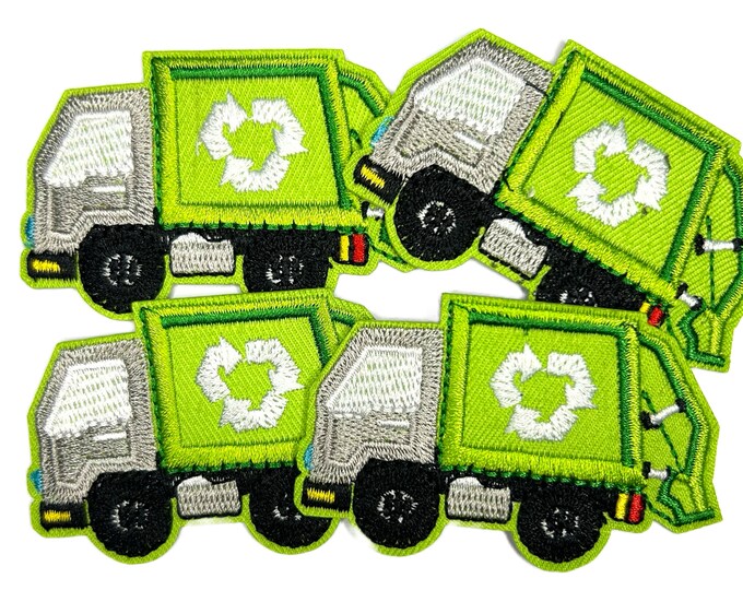Garbage Truck Iron on Sew on Patches, Truck Patch, Vehicle Patch, Green ...