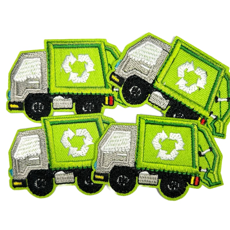 Garbage Truck Iron on Sew on Patches, Truck Patch, Vehicle Patch, Green ...
