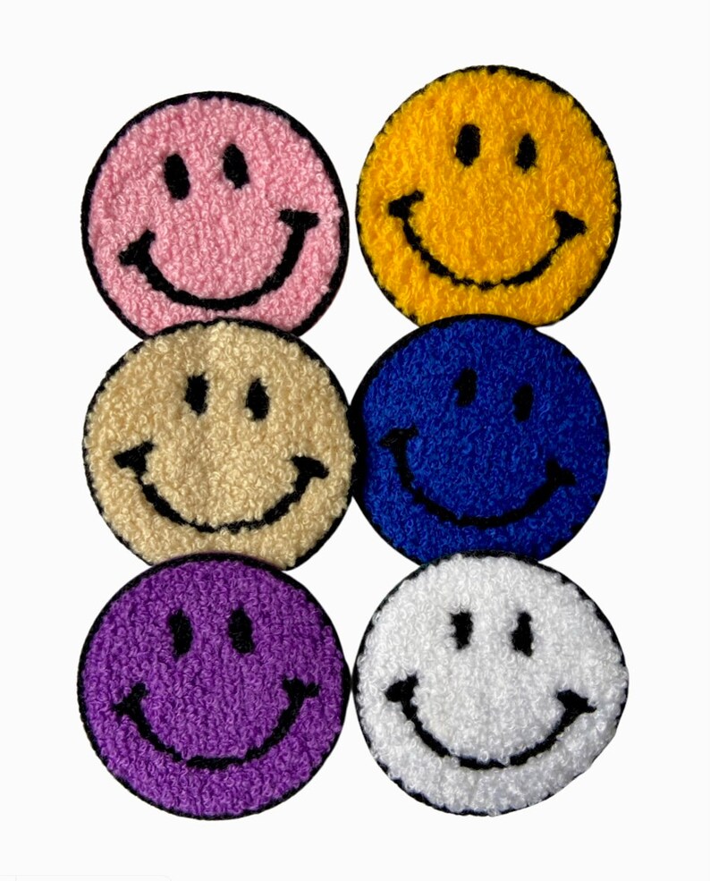 Chenille Colorful Happy Face Emoji Iron on Patches, Emoji Patches, Cool ...