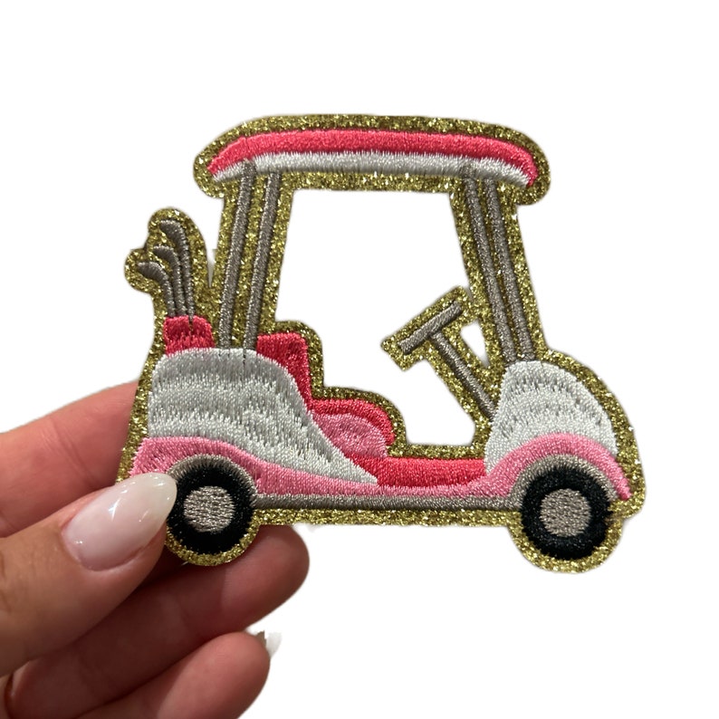 Golf Cart Iron on Patch, Gold Glitter Golf Patches, Trendy Patches ...