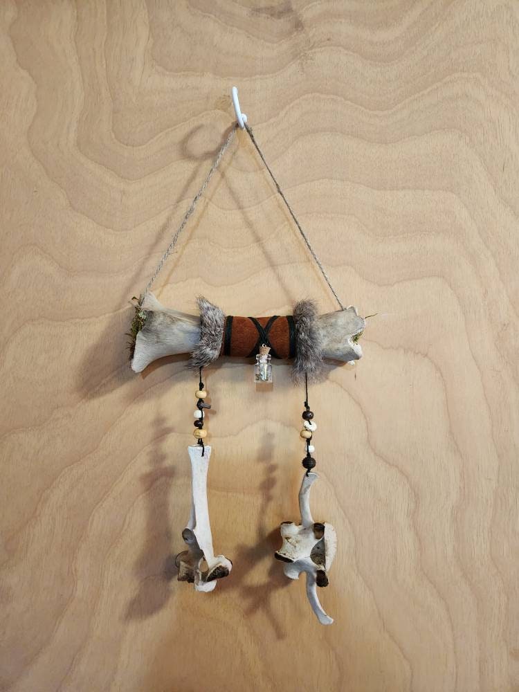 Bone Totem, Bone Chime, Cow Bones, Animal Bones, Rabbit Fur, Bone Decor ...