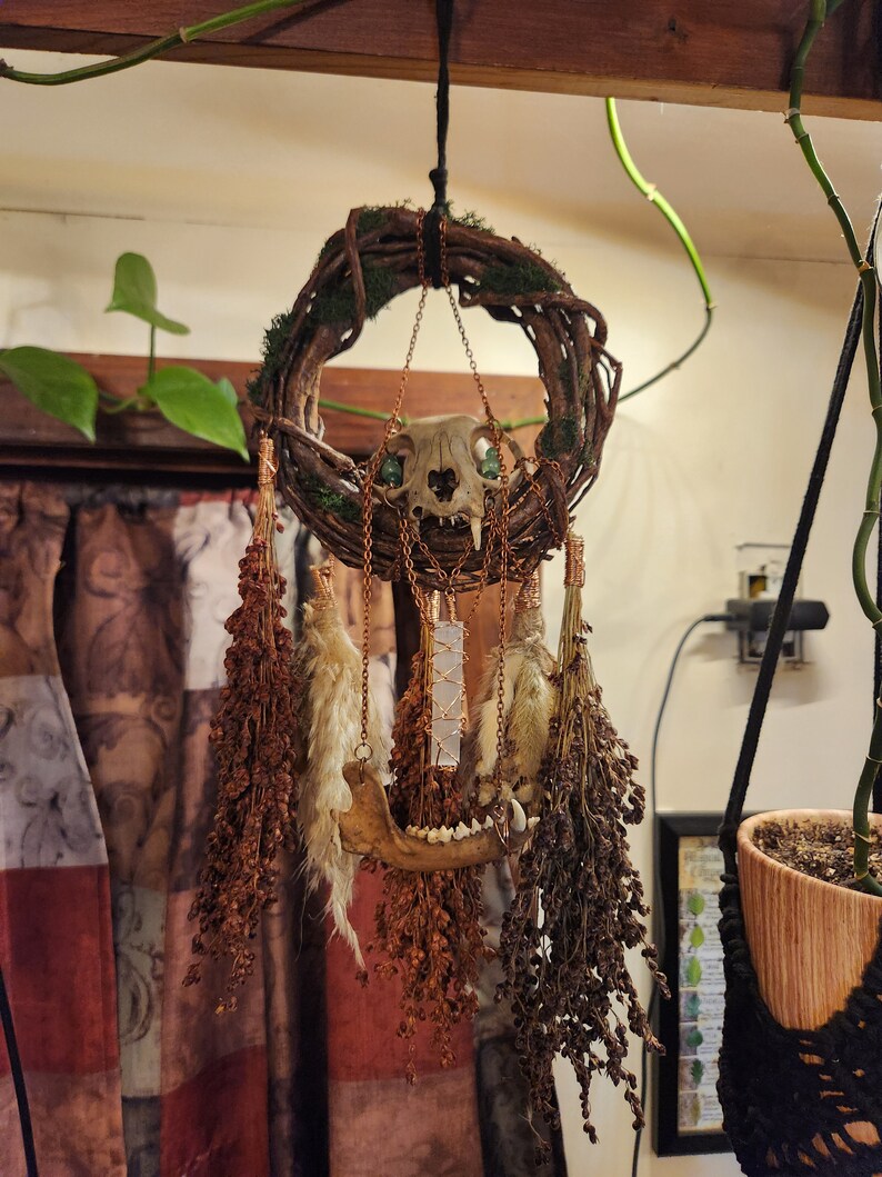 Cat Goddess Wreath, Cat Shrine, Hanging Bone Totem, Oddity Wreath ...