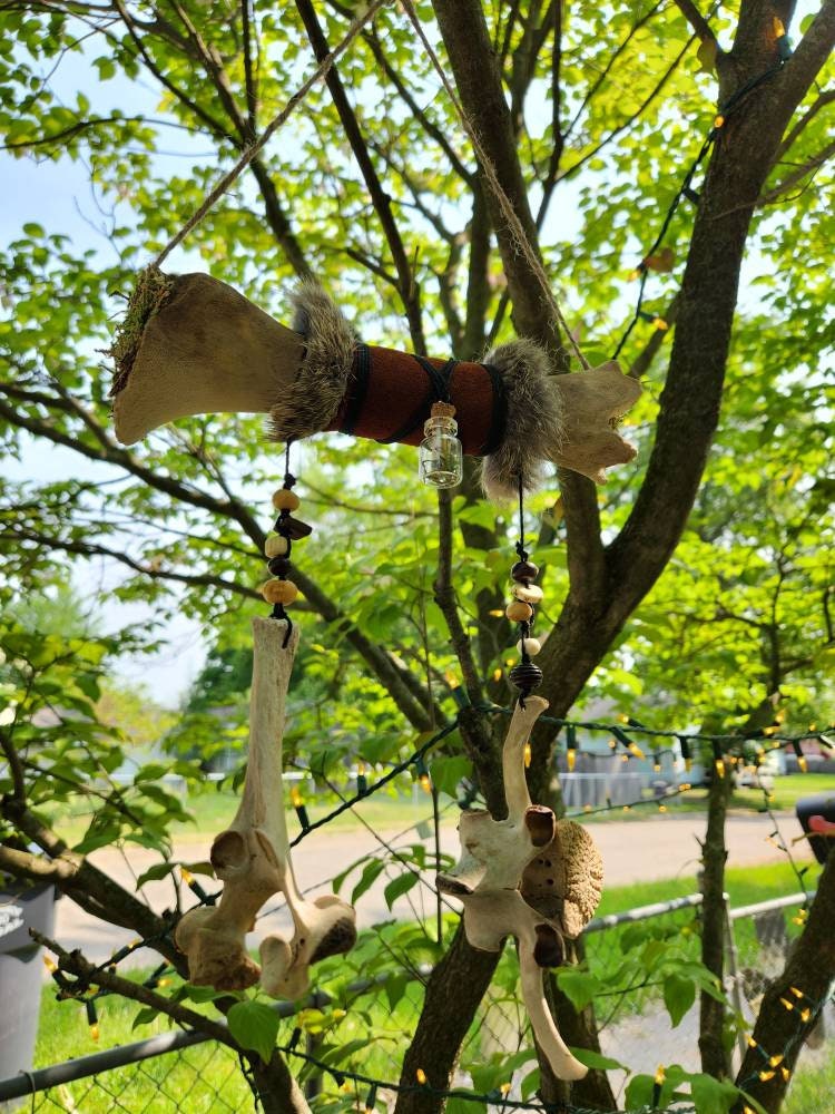 Bone Totem, Bone Chime, Cow Bones, Animal Bones, Rabbit Fur, Bone Decor ...