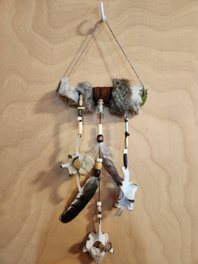 Bone Totem, Bone Chime, Cow Bones, Animal Bones, Rabbit Fur, Bone Decor ...