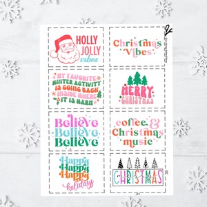 Retro Christmas Gift Tags Printable, Colorful Christmas Tag, DIY ...