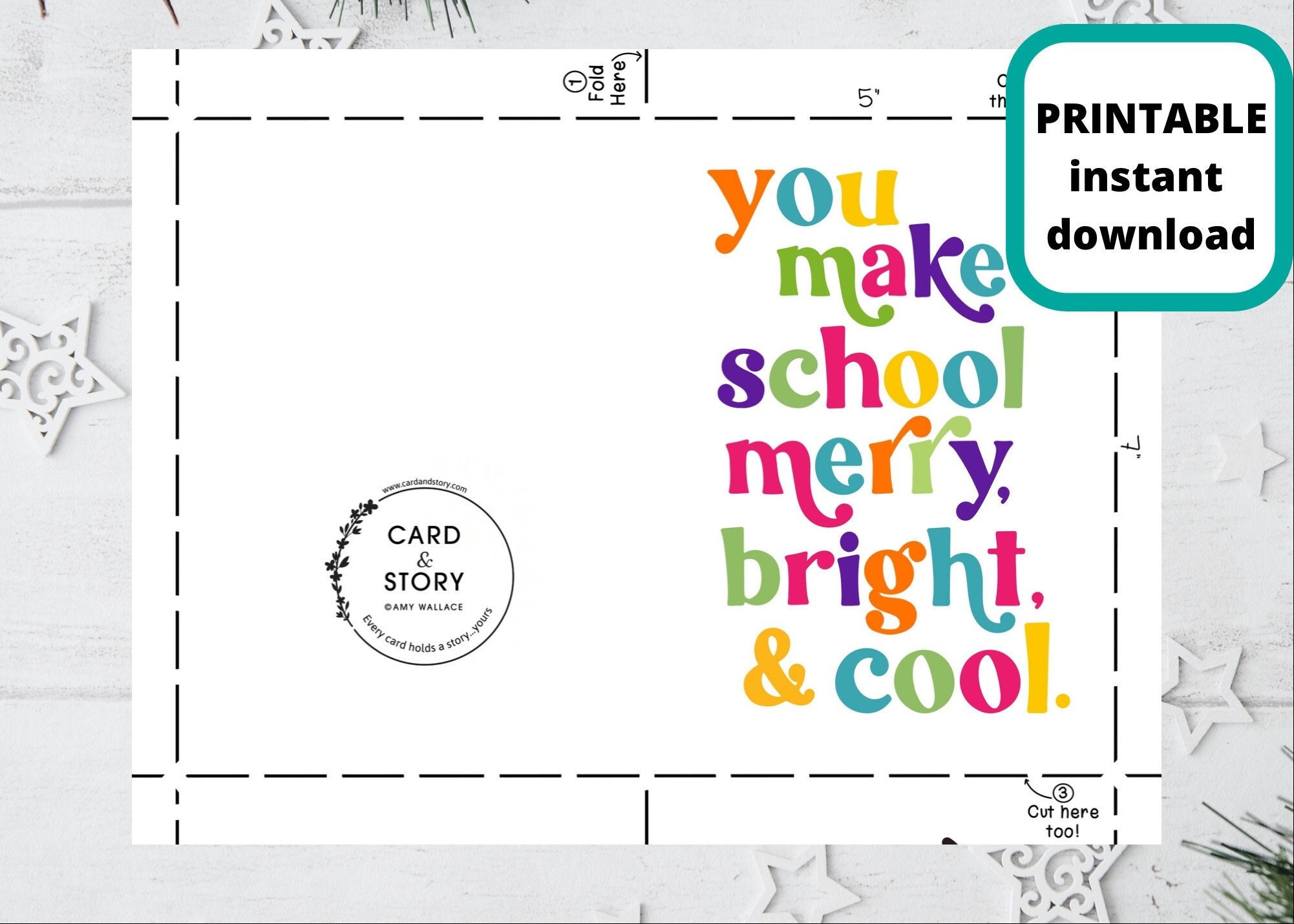 Printable Christmas Card for Teacher Instant Download - Etsy