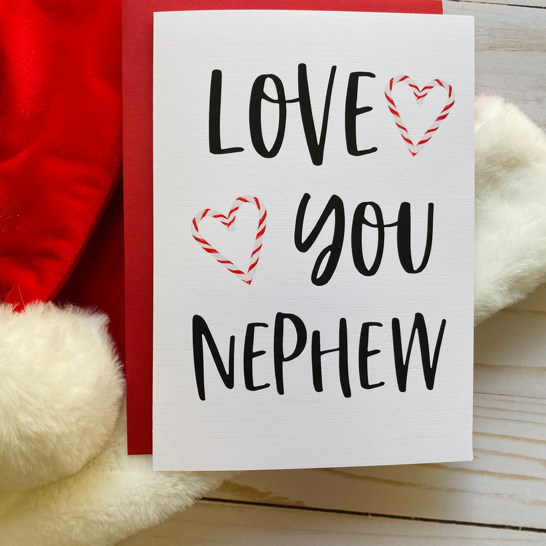 Love You Nephew Christmas Card: Candy Cane Hearts, Holiday Wishes - Etsy