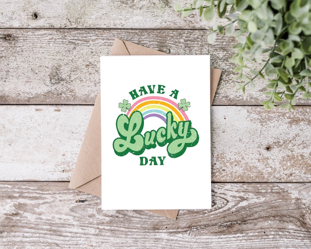 Retro St Patricks Day Card: Lucky Rainbow Design - Etsy