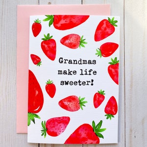 Strawberry Mother's Day Card for Grandma: Linen Card Stock - Etsy