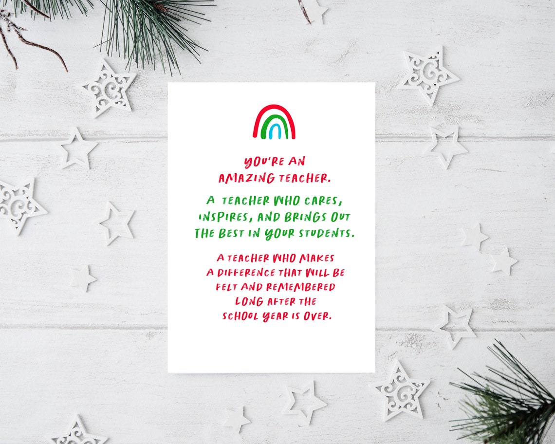 Printable Christmas Card for Teacher Teacher Thank You Gift - Etsy