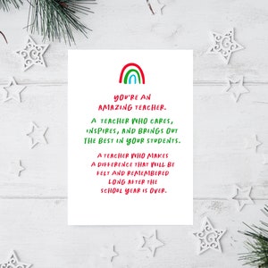 Printable Christmas Card for Teacher, Teacher Thank You, Gift Card ...