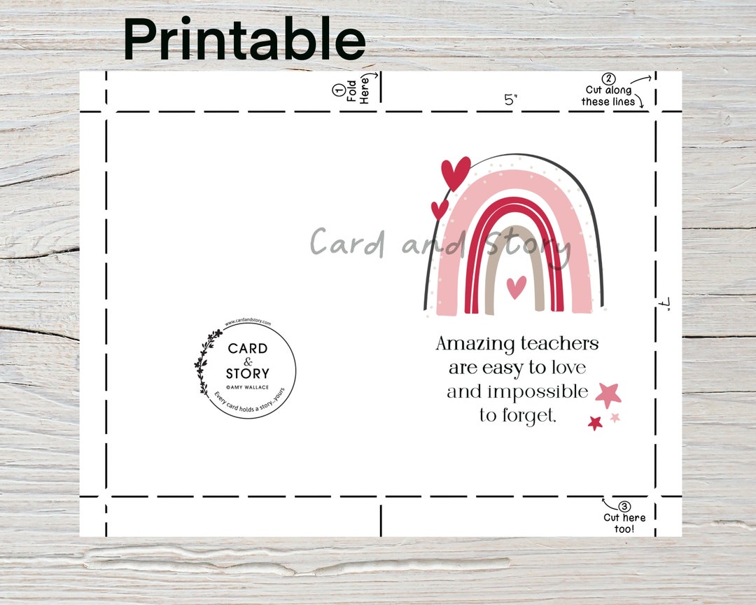 Printable Card for Teacher, Printable Classroom Valentines, Rainbow ...