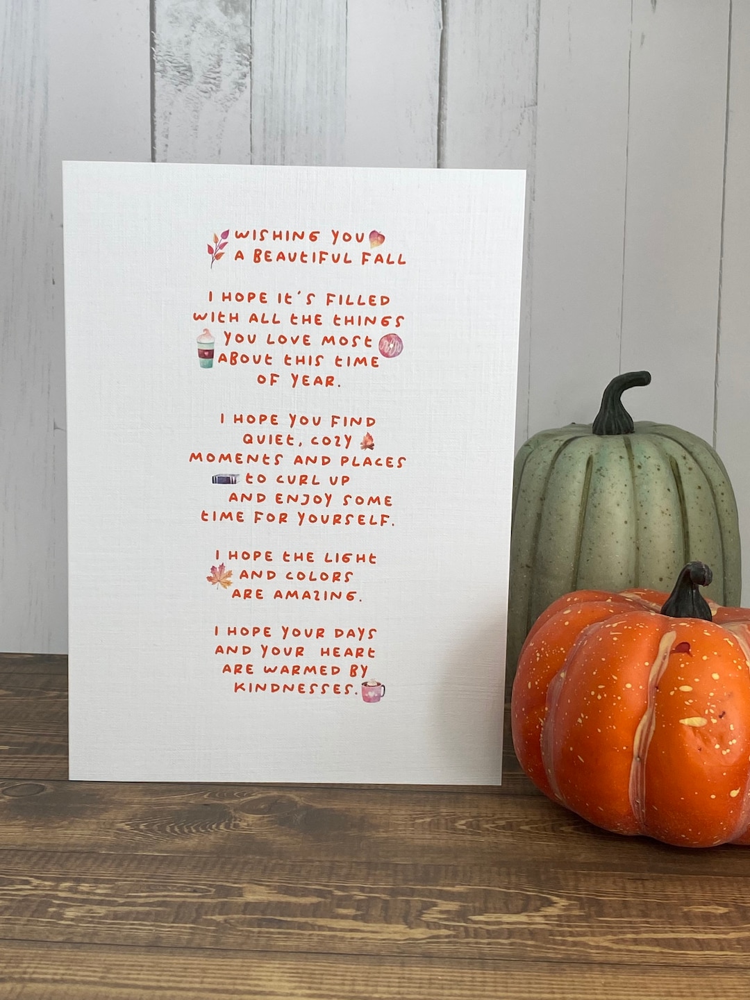 Fall Wishes Card, for Friend, for Happy Fall Card, Fall Care Package ...