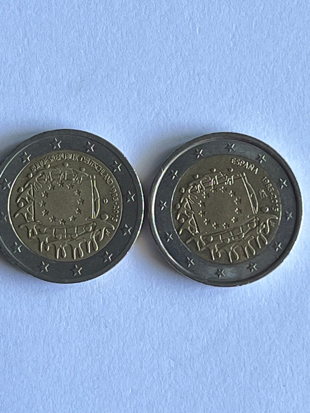 Lot X 2 COINS OF 2 EUROS Commemorative 1985-2015- 30 Years Flag of the ...