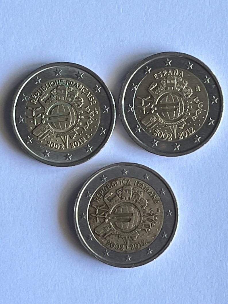 Lot X 3 2 Euro COINS 2002-2012- Commemorative of the 10th Anniversary ...