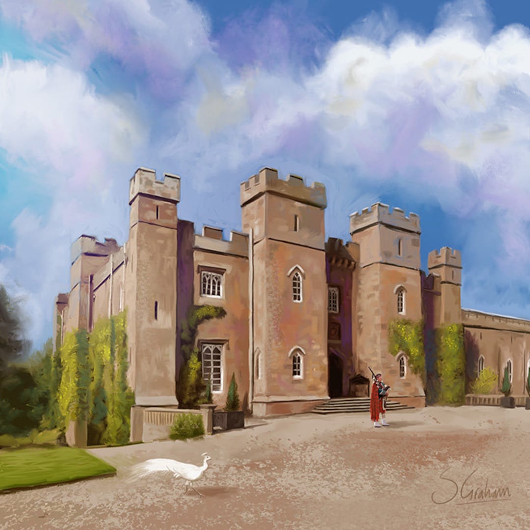 Gravure de peinture originale Scone Palace Paysage Artwork Scène ...
