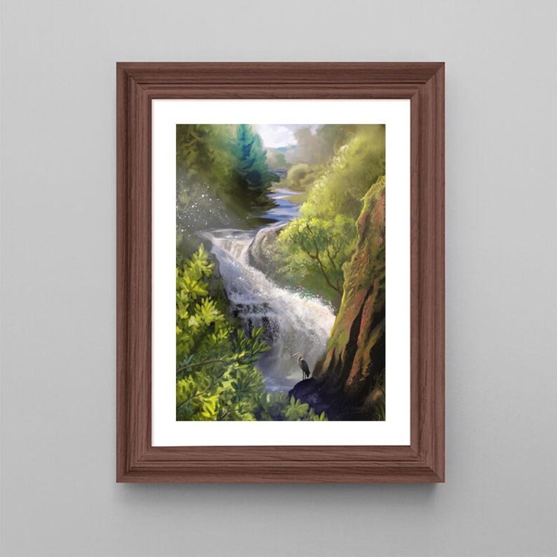 Scottish River Waterfall Scene. Original Art Print Painting ...