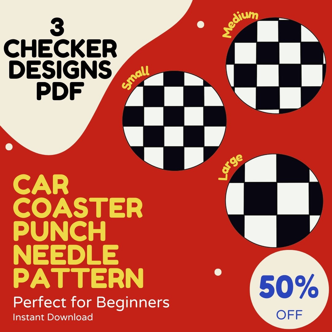 Checker Car Coaster Punch Needle Patterns for Beginners | Mug Rug ...